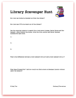 Library Scavenger Hunt - Our Journey Westward