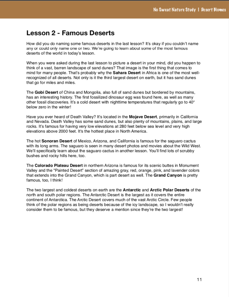 No Sweat Nature Study: Desert Biomes Science Curriculum