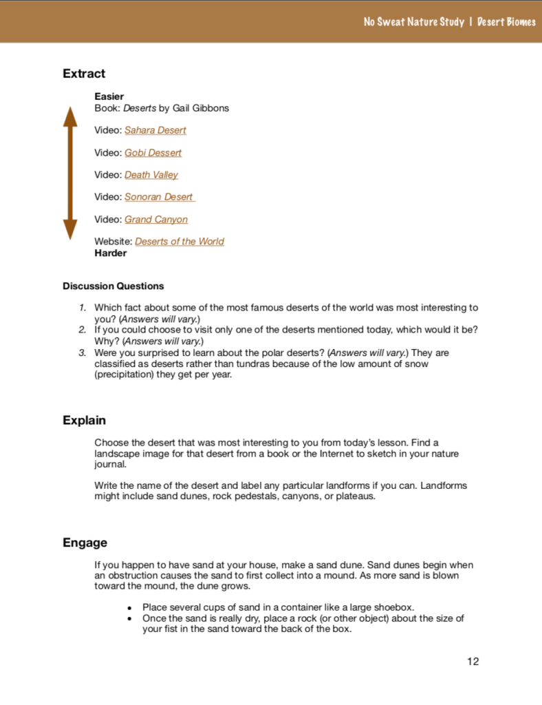No Sweat Nature Study: Desert Biomes Science Curriculum