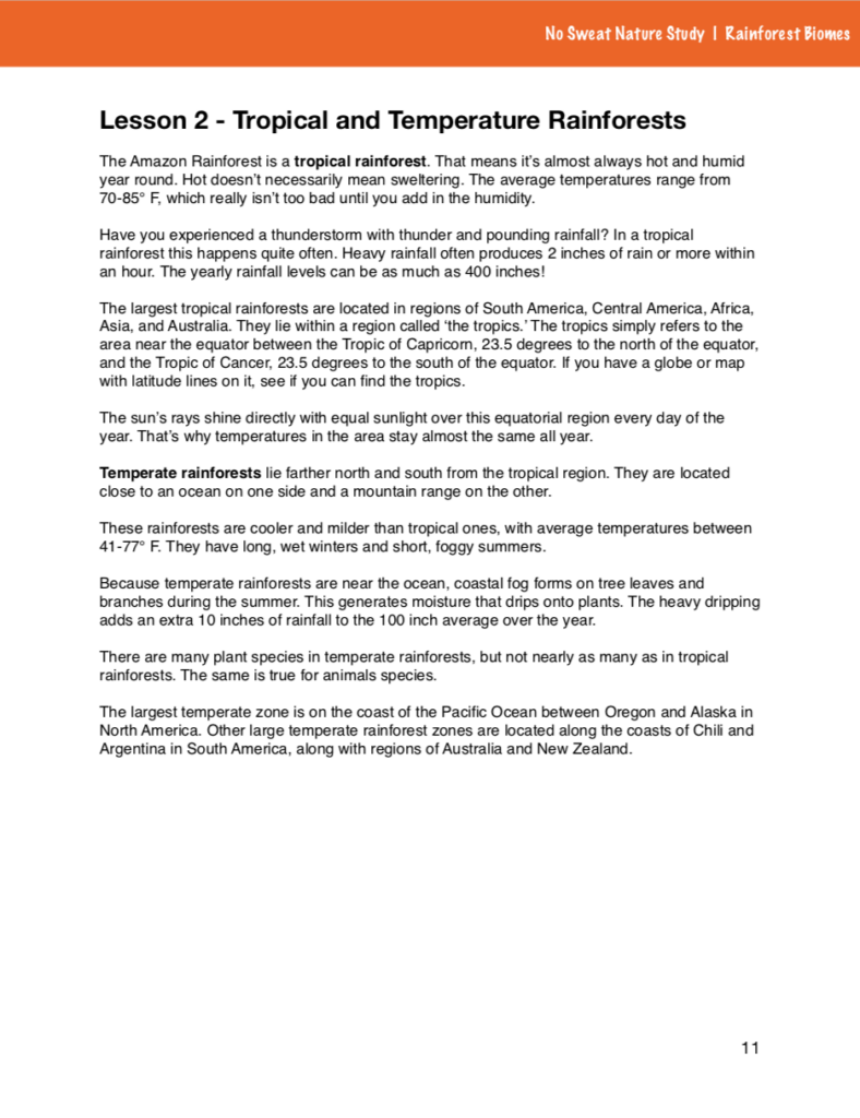 Rainforest Biomes No Sweat Nature Study Science Curriculum